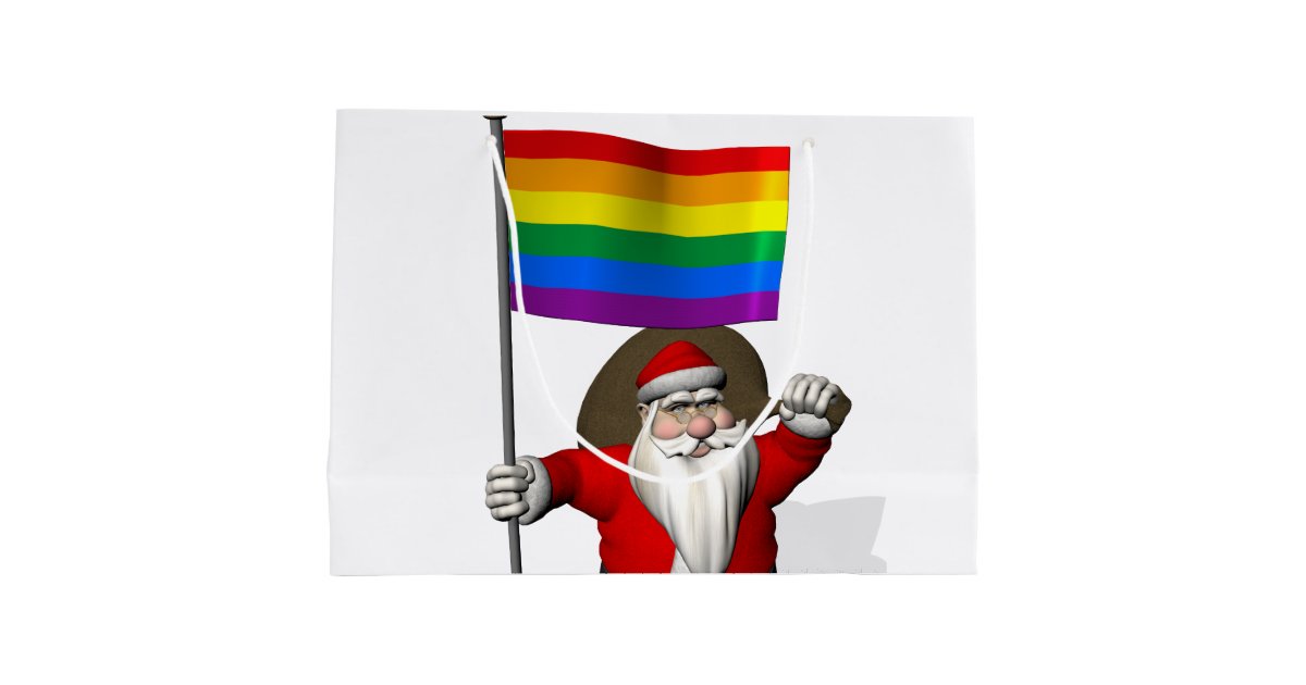 Santa Claus With Gay Pride Rainbow Flag Large Gift Bag | Zazzle