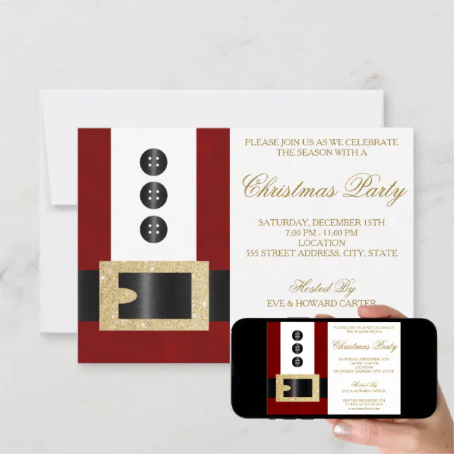 Santa Claus with Glitter Belt | Party Invitation | Zazzle
