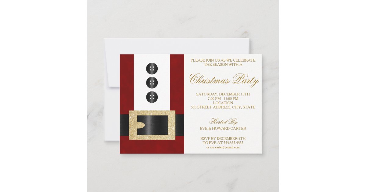 Santa Claus with Glitter Belt | Party Invitation | Zazzle