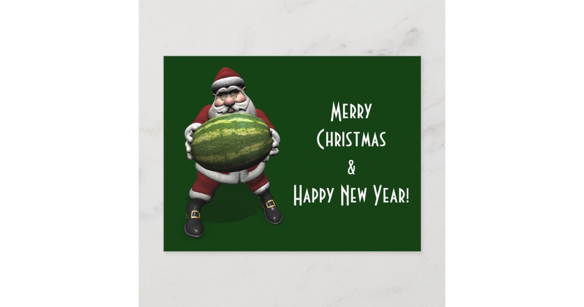 Santa Claus With Huge Watermelon Holiday Postcard | Zazzle