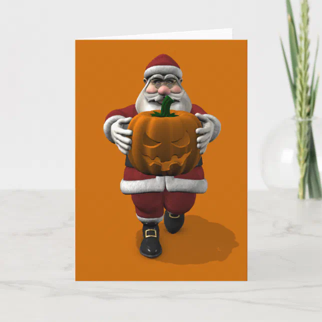 Santa Claus With Pumpkin Holiday Card | Zazzle