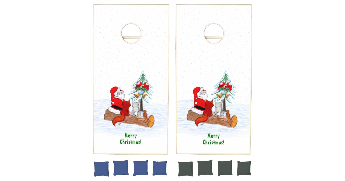 Santa Claus with Rabbit Fox and Squirrel Cornhole Set | Zazzle