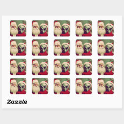 Santa Claus with Space Alien UFO Christmas Square Sticker | Zazzle