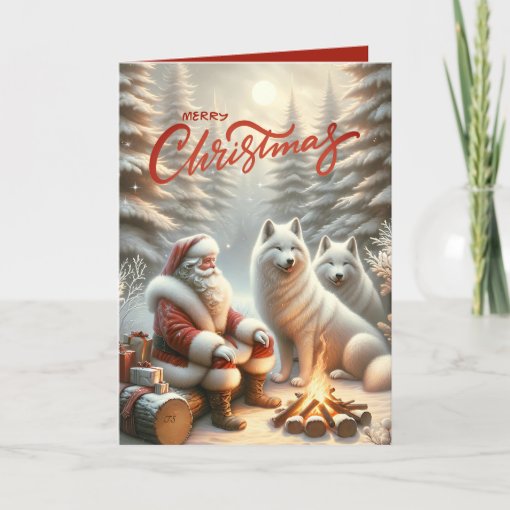 Santa Claus with Wolves Christmas Holiday Card | Zazzle