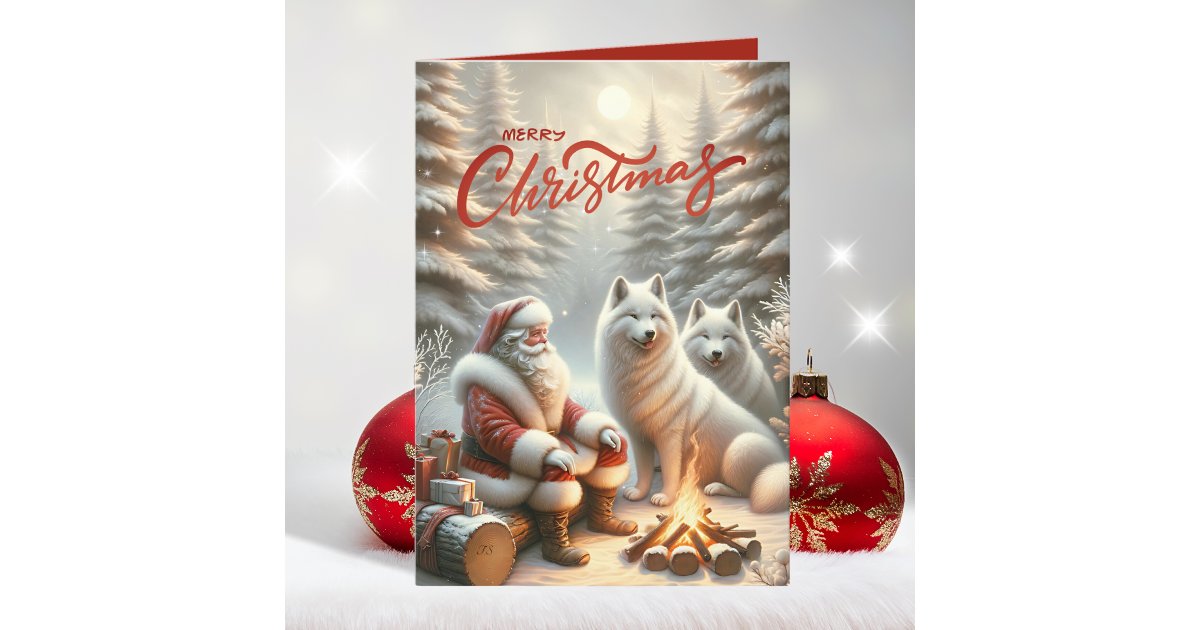 Santa Claus with Wolves Christmas Holiday Card | Zazzle