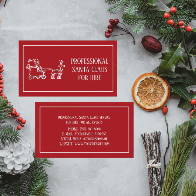 Santa Claus Xmas Red Hire Sleigh Professional Business Card | Zazzle