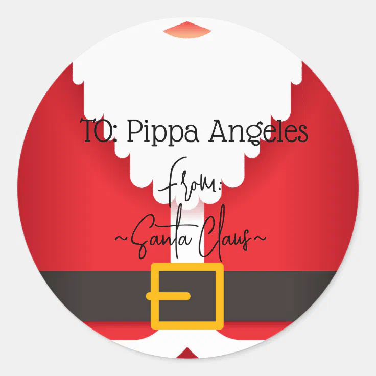 Santa Coat and belt Christmas gift tag label | Zazzle