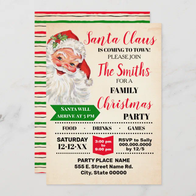 Santa coming to town Christmas party Invitation | Zazzle