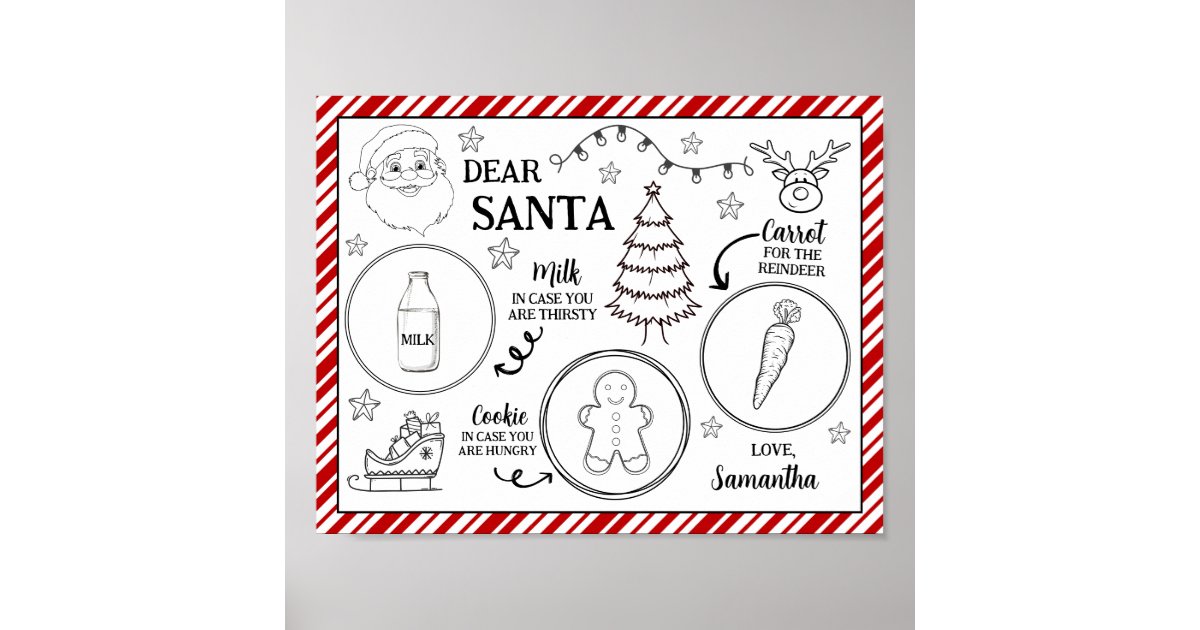 Santa Cookie & Milk Serving Placemat Tray Placemat Poster | Zazzle