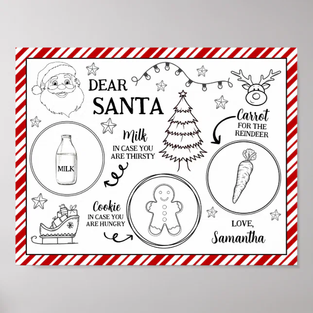 Santa Cookie & Milk Serving Placemat Tray Placemat Poster | Zazzle