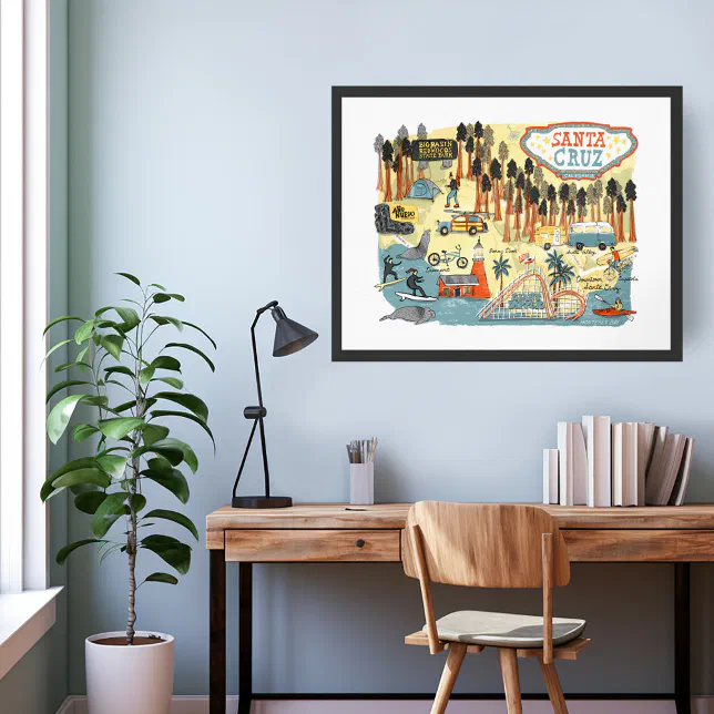 Santa Cruz California UCSC Map Illustration Poster | Zazzle