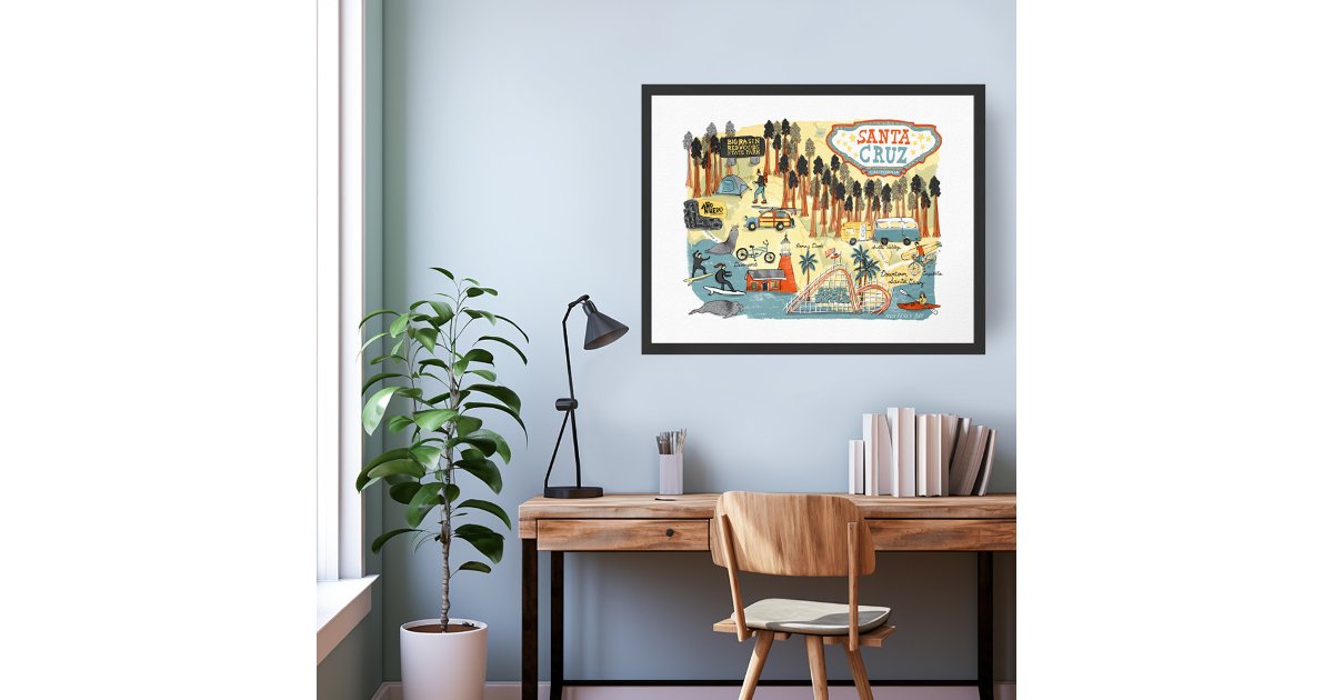 Santa Cruz California UCSC Map Illustration Poster | Zazzle