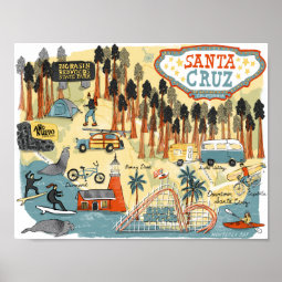 Santa Cruz California UCSC Map Illustration Poster | Zazzle