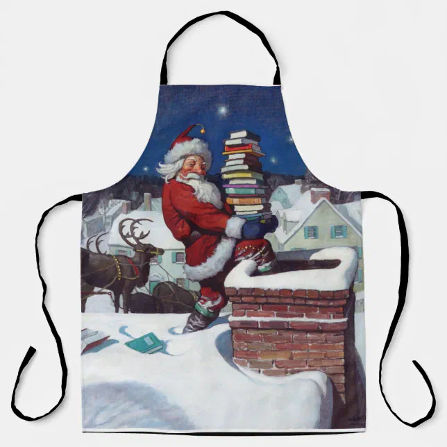 Santa delivering books for Christmas Apron | Zazzle