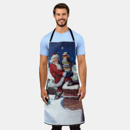 Santa delivering books for Christmas Apron | Zazzle