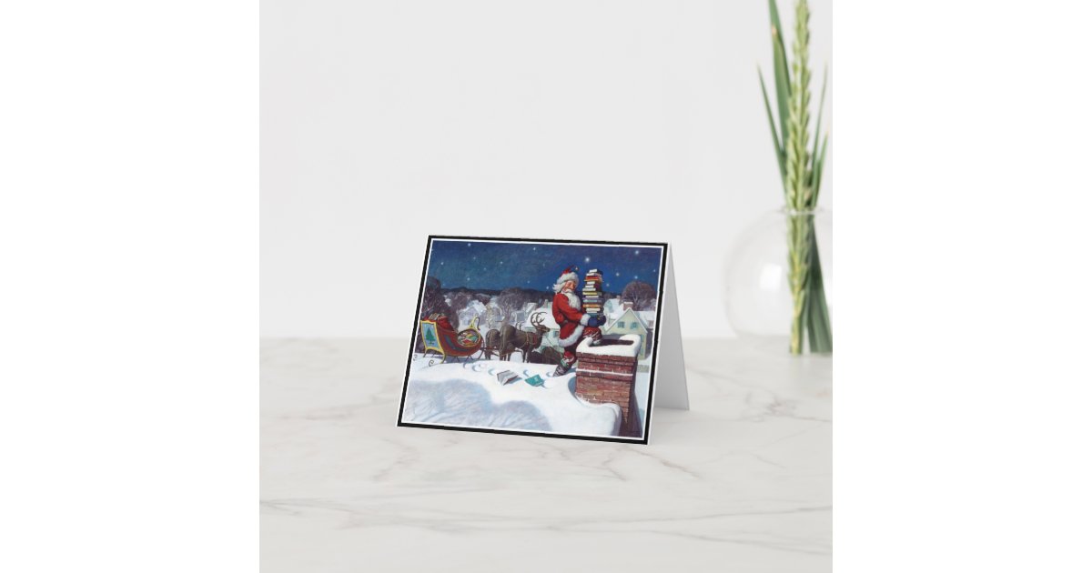 Santa Delivering Books Holiday Card | Zazzle