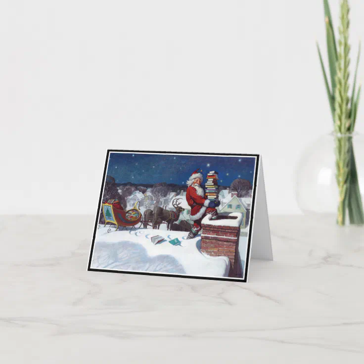Santa Delivering Books Holiday Card | Zazzle