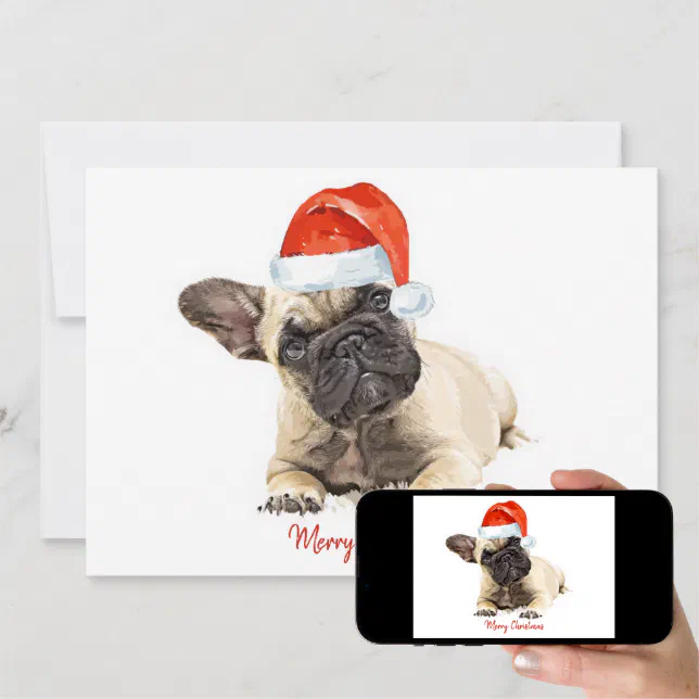 Santa Dog French Bulldog Cute Puppy Christmas Dog Holiday Card | Zazzle