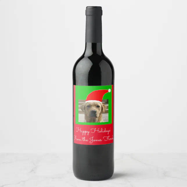 Santa Dog Holiday 4Artie Wine Label | Zazzle