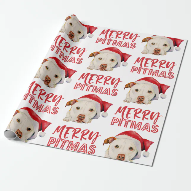 Santa Dog Merry Pitmas Funny Pitbull Christmas Wrapping Paper | Zazzle