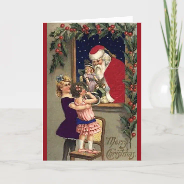 Santa Doll and Girls Vintage Christmas Card | Zazzle
