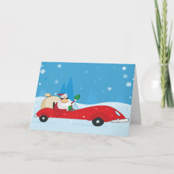 Santa driving a sports car Christmas greeting card | Zazzle
