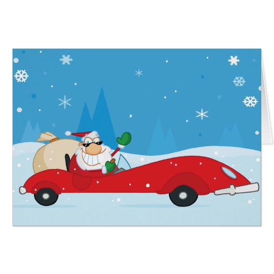 Santa driving a sports car Christmas greeting card | Zazzle