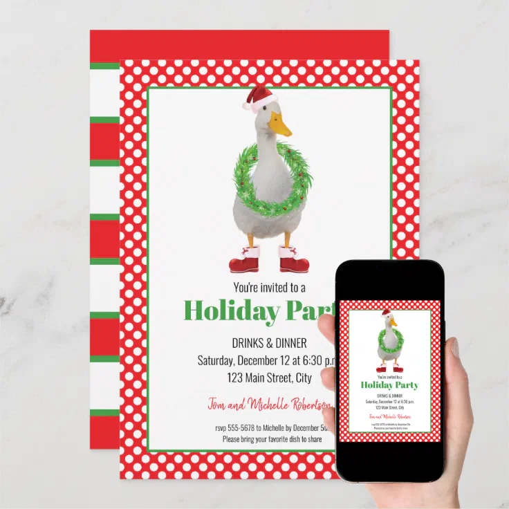 Santa Duck Festive Holiday Party Invitation | Zazzle