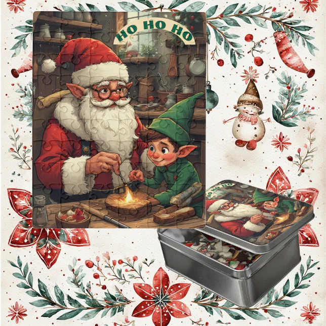 Santa & Elf Toy Factory World of Magical Whirring Jigsaw Puzzle | Zazzle