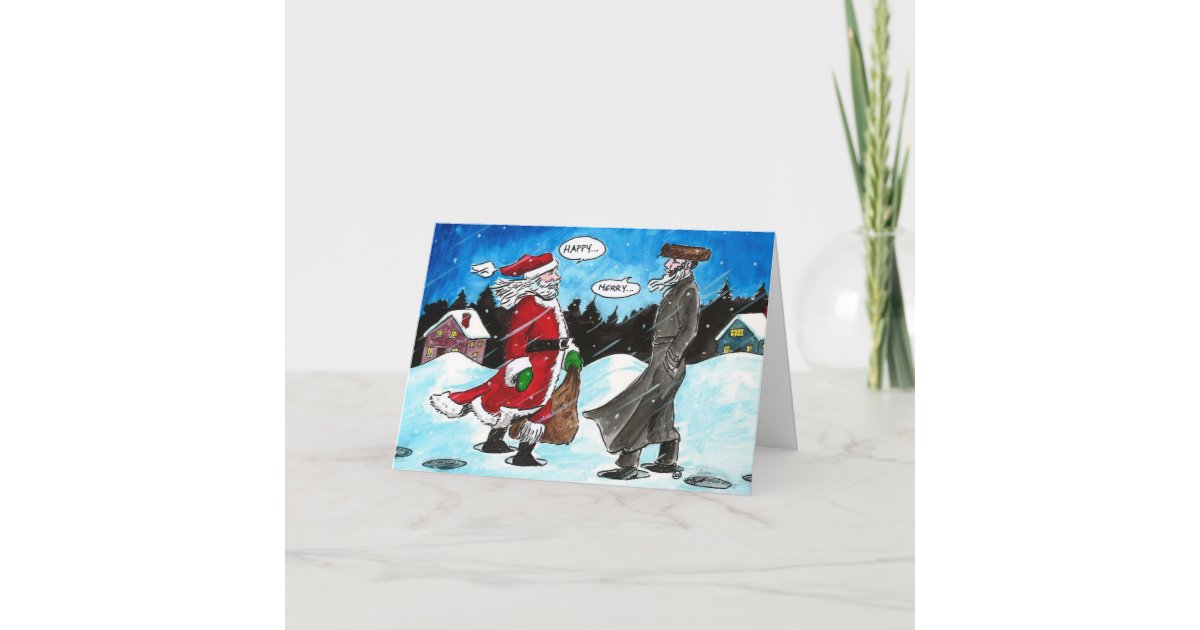 Santa encounters Hasidic Jew Holiday Card | Zazzle