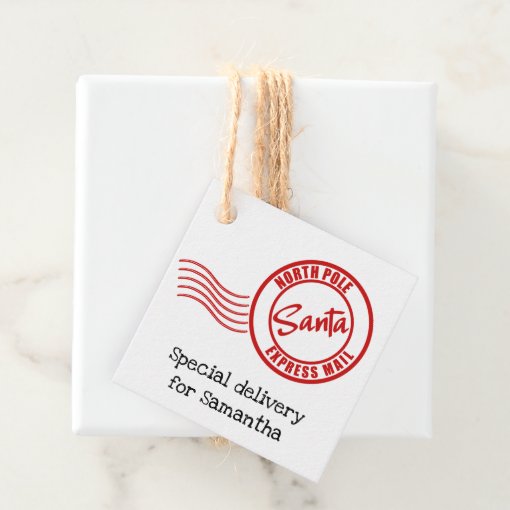 Santa express mail North Pole delivery gift tag | Zazzle
