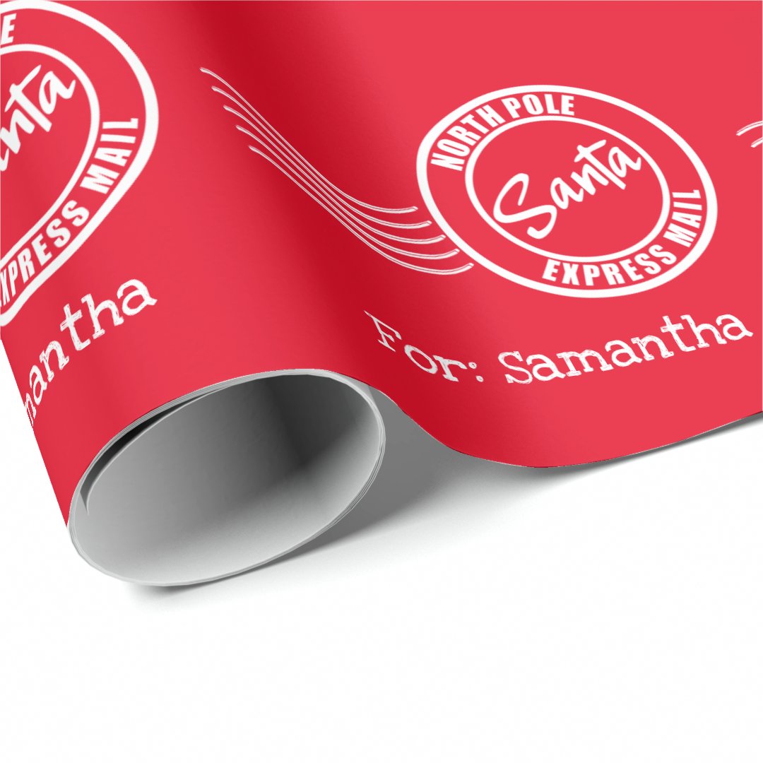 Santa express mail North Pole delivery red white Wrapping Paper | Zazzle
