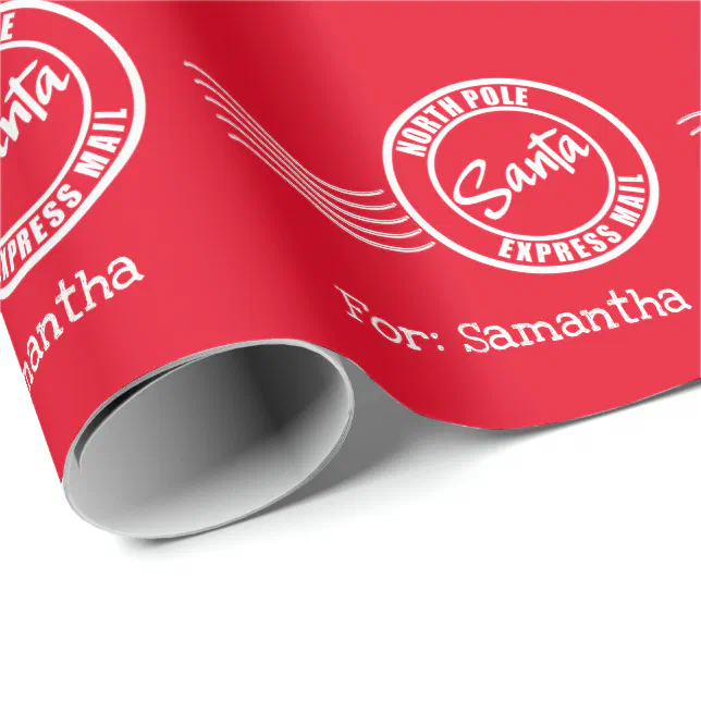 Santa express mail North Pole delivery red white Wrapping Paper | Zazzle