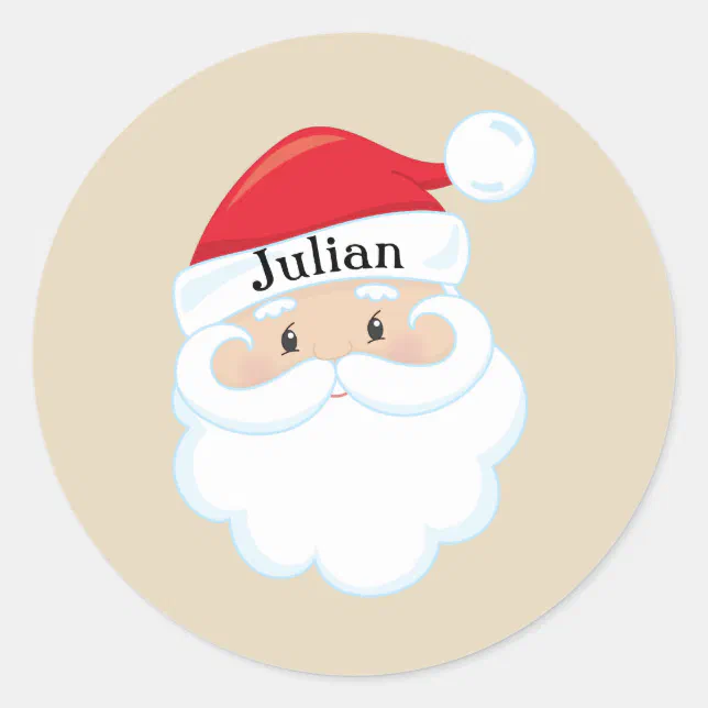 Santa Face with Name on Cap Classic Round Sticker | Zazzle