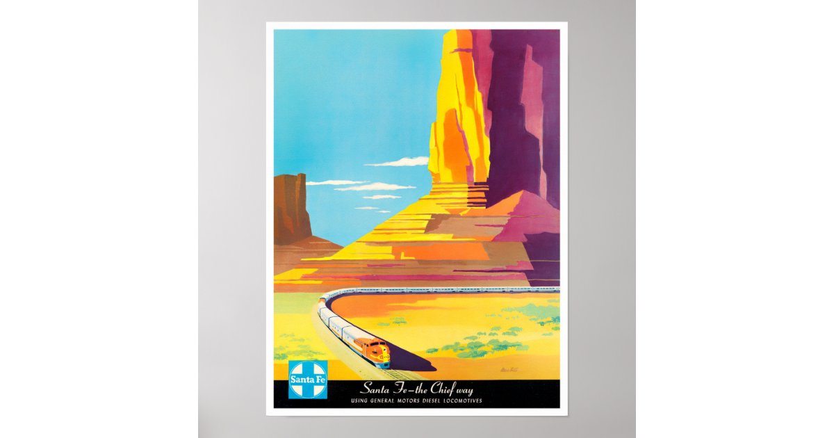 Santa Fe Chief Way vintage travel poster | Zazzle
