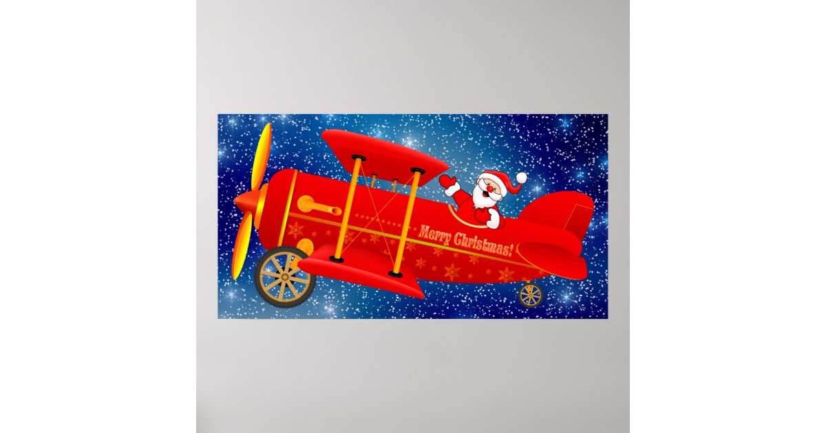 Santa Flying Biplane Poster | Zazzle