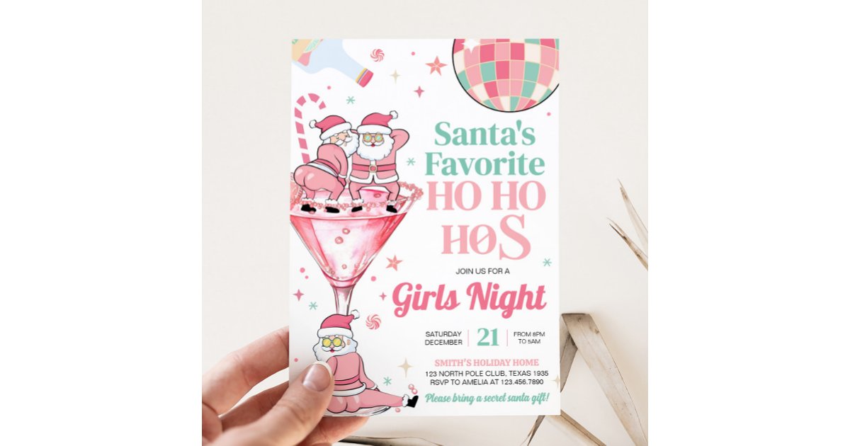 Santa Funny Girls Night Christmas Party Invitation | Zazzle