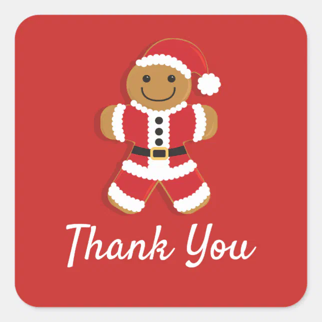 Santa Gingerbread Man Thank You Christmas Square Sticker | Zazzle