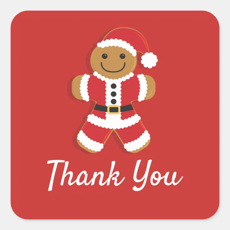 Santa Gingerbread Man Thank You Christmas Square Sticker | Zazzle