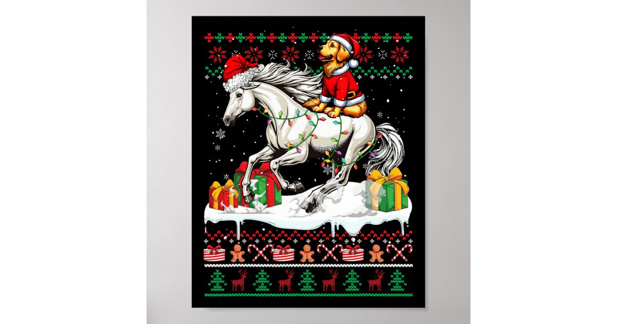 Santa Golden Retriever Riding Horse Christmas Swea Poster | Zazzle