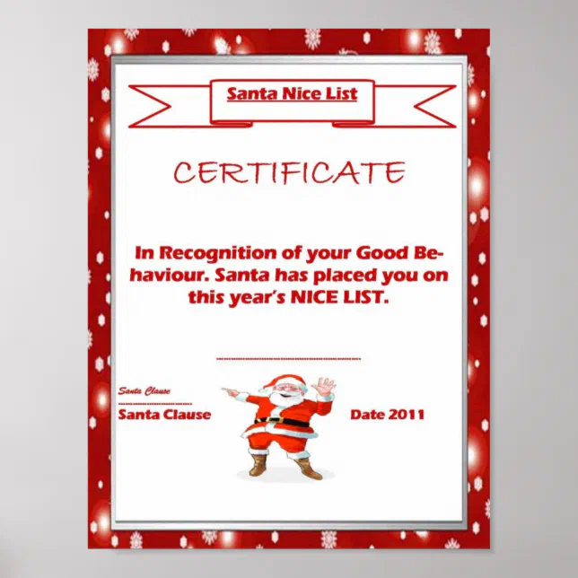 Santa Good List Certificate Template Poster | Zazzle