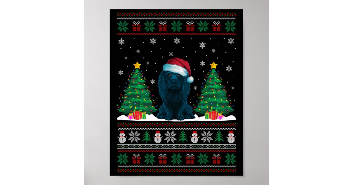 Santa Hat Afador Dog Christmas Tree Lights Ugly Sw Poster | Zazzle
