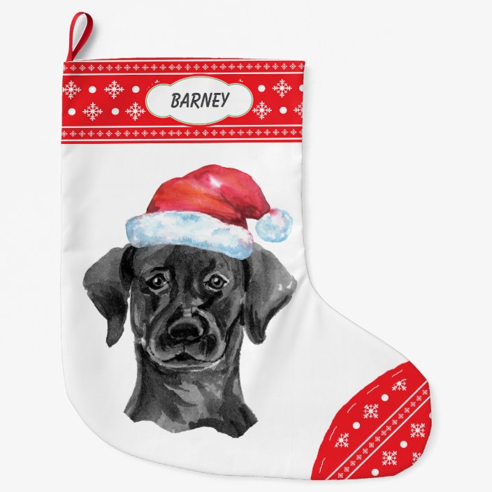 Santa Hat Black Lab Snowflake Border Large Christmas Stocking | Zazzle.com