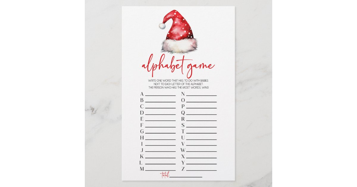 Santa Hat Christmas Alphabet Baby Shower Game Stationery | Zazzle
