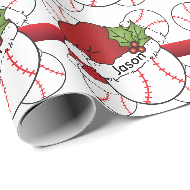 Santa Hat Christmas Baseball | DIY Name Wrapping Paper | Zazzle