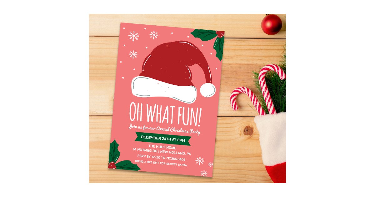 Santa Hat Christmas Holiday Party Invitation | Zazzle