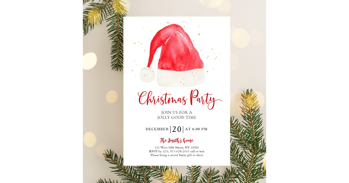 Santa Hat Christmas Party Invitation | Zazzle