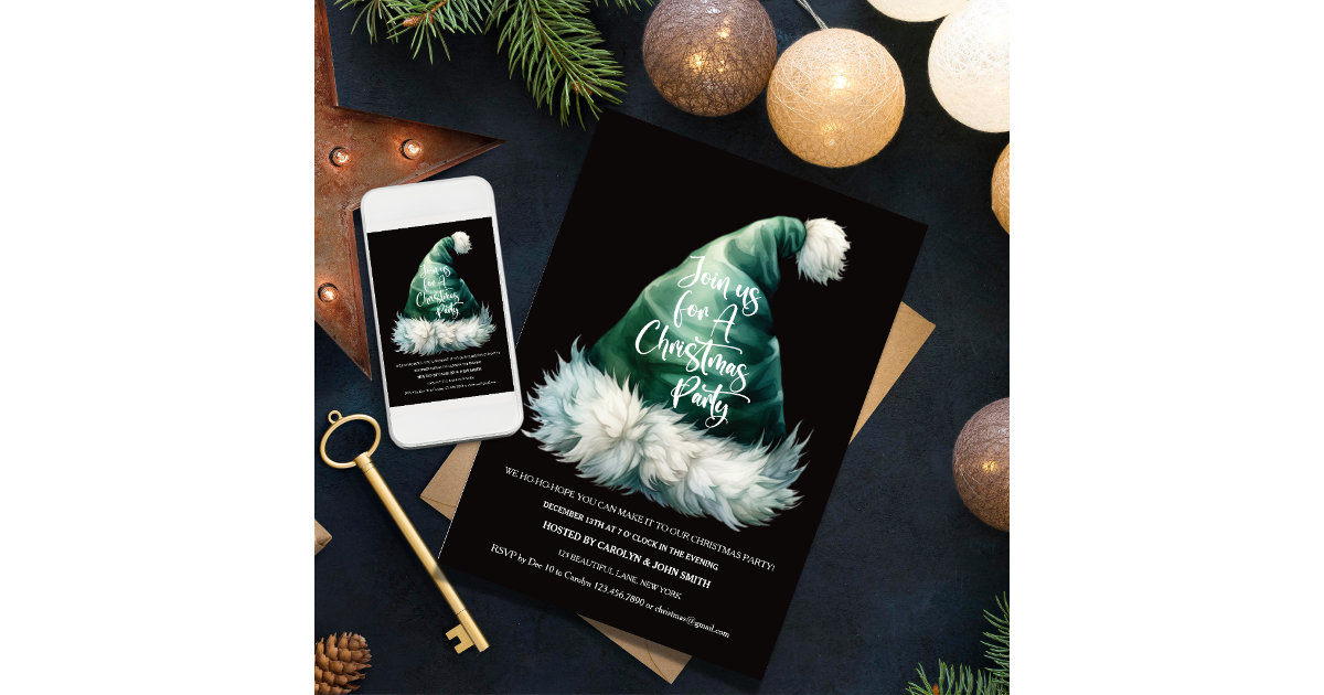 Santa Hat Christmas Party Invitation Template | Zazzle