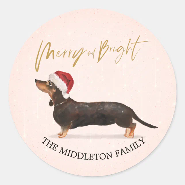 Santa Hat Dog Dachshund Merry Christmas Classic Round Sticker | Zazzle