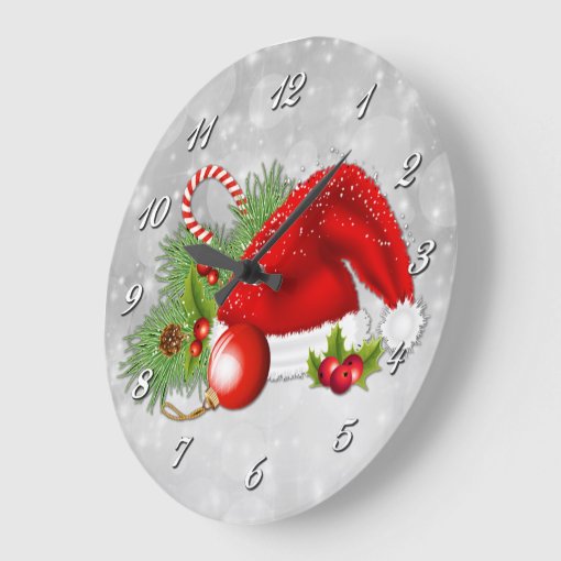 Santa Hat Festive Christmas Wall Clock | Zazzle